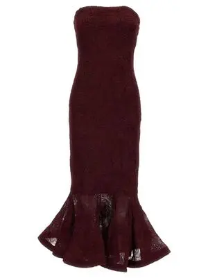 ROTATE BY BIRGER CHRISTENSEN Flower Mesh Flounce Long Dress - Bordeaux