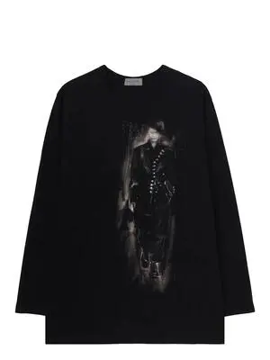 YOHJI YAMAMOTO POUR HOMME Graphic Long-sleeve Round Neck Top - Black