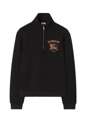 Burberry Knight Check Cotton Half-zip Sweatshirt - Black