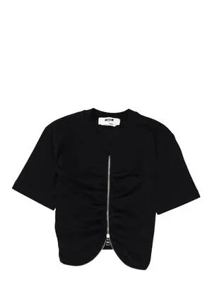 MSGM MSGM Zip-Front Ruched T-Shirt Black