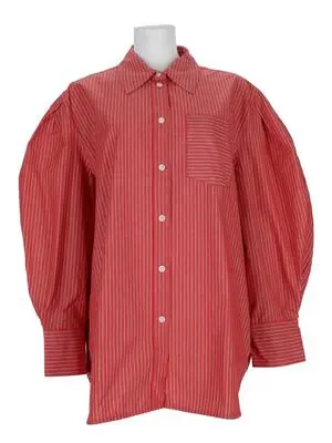 GANNI Striped Cotton Button-down Shirt - Red