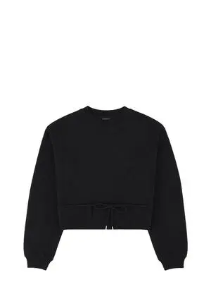 Dries Van Noten Cropped Cotton Sweatshirt With Drawstring Waist - Black