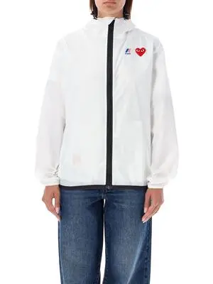 Play Comme Des Garcon Hooded Zip-front Windbreaker Jacket - Bianco