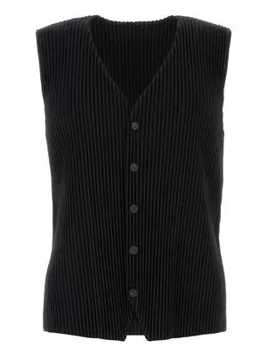 Issey Miyake Polyester Pleated Vest - Black
