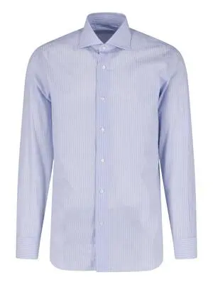 BARBA NAPOLI Slim Fit Striped Dress Shirt - Light Blue