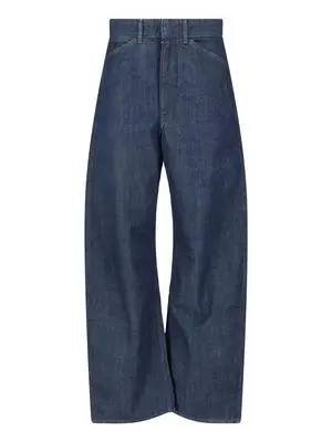 LEMAIRE LEMAIRE Cotton Denim Jeans With Leather Jacron Detail Blue