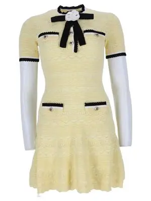 SELF-PORTRAIT Knit Mini Dress With Bow Detail - Yellow
