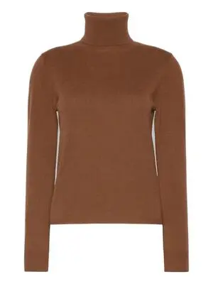 Max Mara MAX MARA STUDIO Wool & Cashmere Ribbed Turtleneck Sweater Marrone