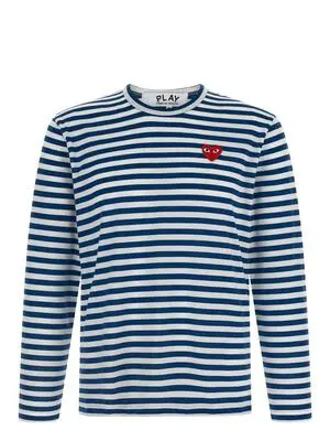 Play Comme Des Garcon Red Heart Striped Cotton T-shirt - Blue