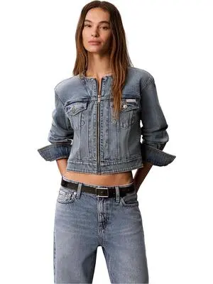 Calvin Klein Collarless Cropped Trucker Jacket - Light Range