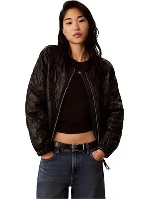 Calvin Klein Faux Leather Padded Jacket - Black