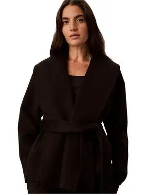 Calvin Klein Shawl Collar Belted Coat - Black