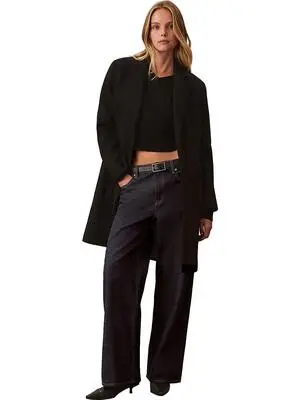 Calvin Klein Tailored Wool Blend Single Breasted Coat - Black