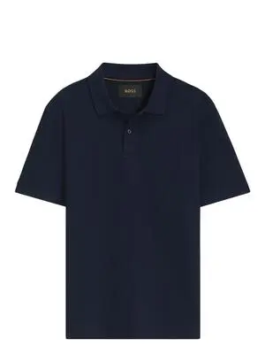 BOSS Knit Polo Shirt In Two-tone Cotton - Dark Blue