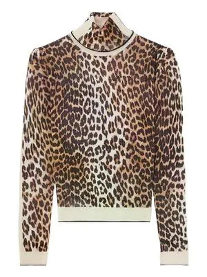 GANNI Leopard-print Turtleneck Top - Brown