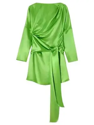 GANNI Draped Satin Dress - Green