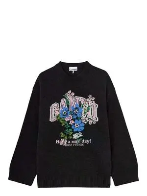 GANNI GANNI Floral Intarsia Oversized Sweater Black