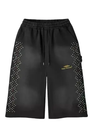 HAPPY MEMORIES DON'T DIE Crystal-embellished Drawstring Shorts - Black