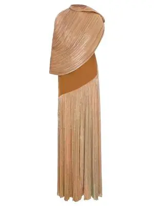 V:PM ATELIER Pleated Cape-effect Maxi Dress - Brown