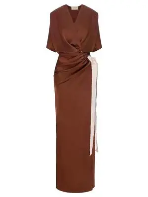 V:PM ATELIER Samantha Draped Knot Maxi Dress - Brown