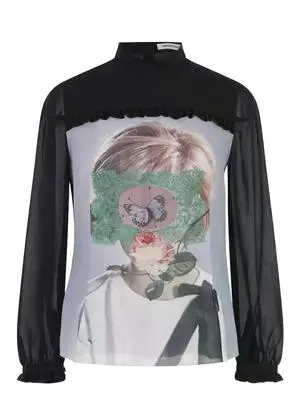 Undercover Graphic-print Ruffled Blouse - Black