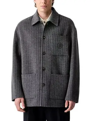 Drole De Monsieur Pinstripe-pattern Logo-embroidered Shirt Jacket - Grey