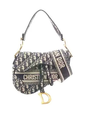 Dior Christian Dior Oblique Embroidered Canvas Saddle Shoulder Bag Blue