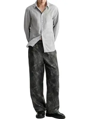Maison Kitsuné Vertical-stripe Logo-embroidered Shirt - Grey