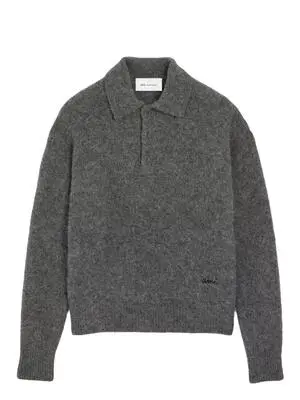 AMI Paris Wool And Alpaca Polo With Embroidery - Grey