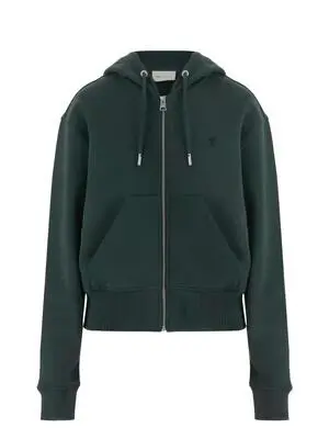 AMI Paris Cotton De Coeur Zip-up Hoodie - Green