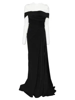 Zuhair Murad Off-shoulder Draped Gown - Black