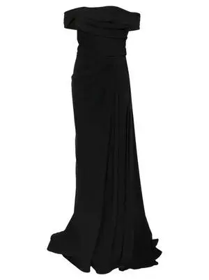 Zuhair Murad Off-shoulder Draped Gown - Black