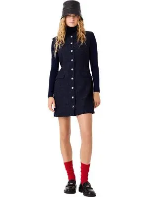 Maje Short Lurex Tweed Dress - Navy