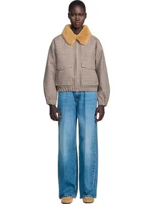 Sandro Faux Fur-lined Check Coat - Brown