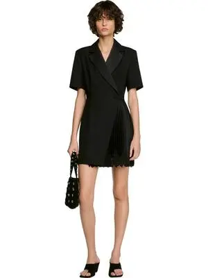 Sandro Short Lace Wrap Dress With Tailored Collar - Black