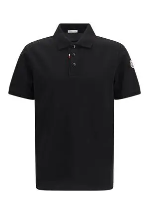 Moncler Cotton Piqué Polo Hirt With Logo Black