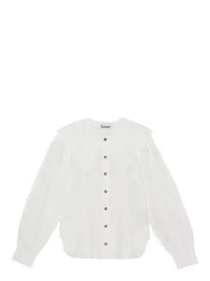 GANNI Frill Collar Poplin Shirt - White