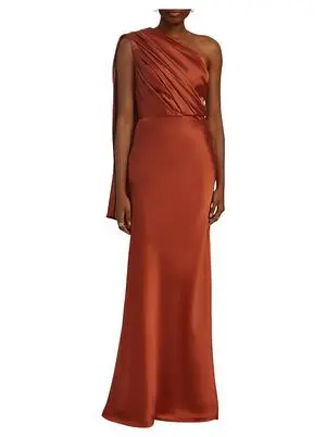 Amsale One Shoulder Drape Gown - Copper
