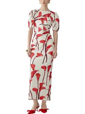 Carolina Herrera Printed Short Sleeve Ankle Dress - Ceramic Multi
