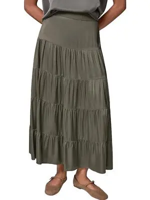 DONNA KARAN WEEKEND Satin Tiered Prairie Skirt - Sage