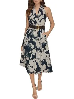 Donna Karan New York Belted Sleeveless Chiffon Dress - Nightfall