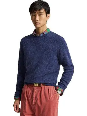 Polo Ralph Lauren Suede Elbow Patch Wool Blend Crewneck Sweater - Basalt Navy Heather