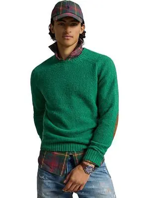Polo Ralph Lauren Suede Elbow Patch Wool Blend Crewneck Sweater - Basil Green