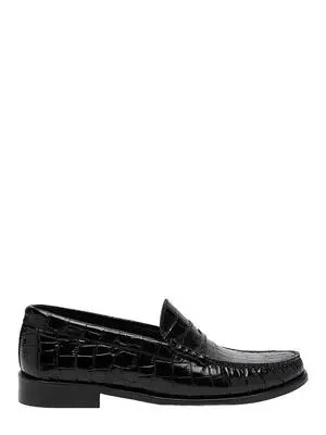 Whistles Manny Croco Embossed Leather Loafers - Black