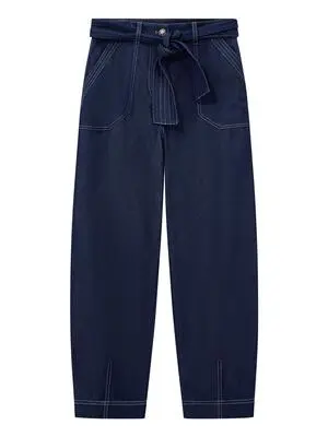 Giorgio Armani Cargo Jeans With A Belt In Denim-effect Lyocell Gabardine - Blue