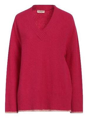 Momoni Virgin Wool Blend Metallic V-neck Sweater - Fuchsia