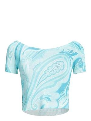 Etro Viscose Paisley Print Scoop Neck Short Sleeve Knit Sweater - Blue