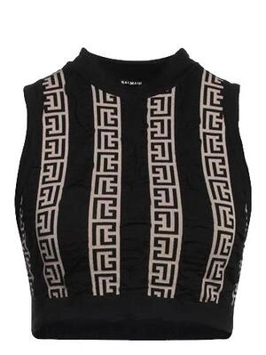 Balmain Two-tone Sleeveless Turtleneck Knit Top - Black