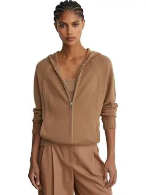 REISS Evie Wool-blend Zip-through Hoodie With Cashmere - Camel