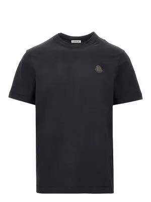 Moncler Cotton Jerey T-hirt With Logo Patch - Blue